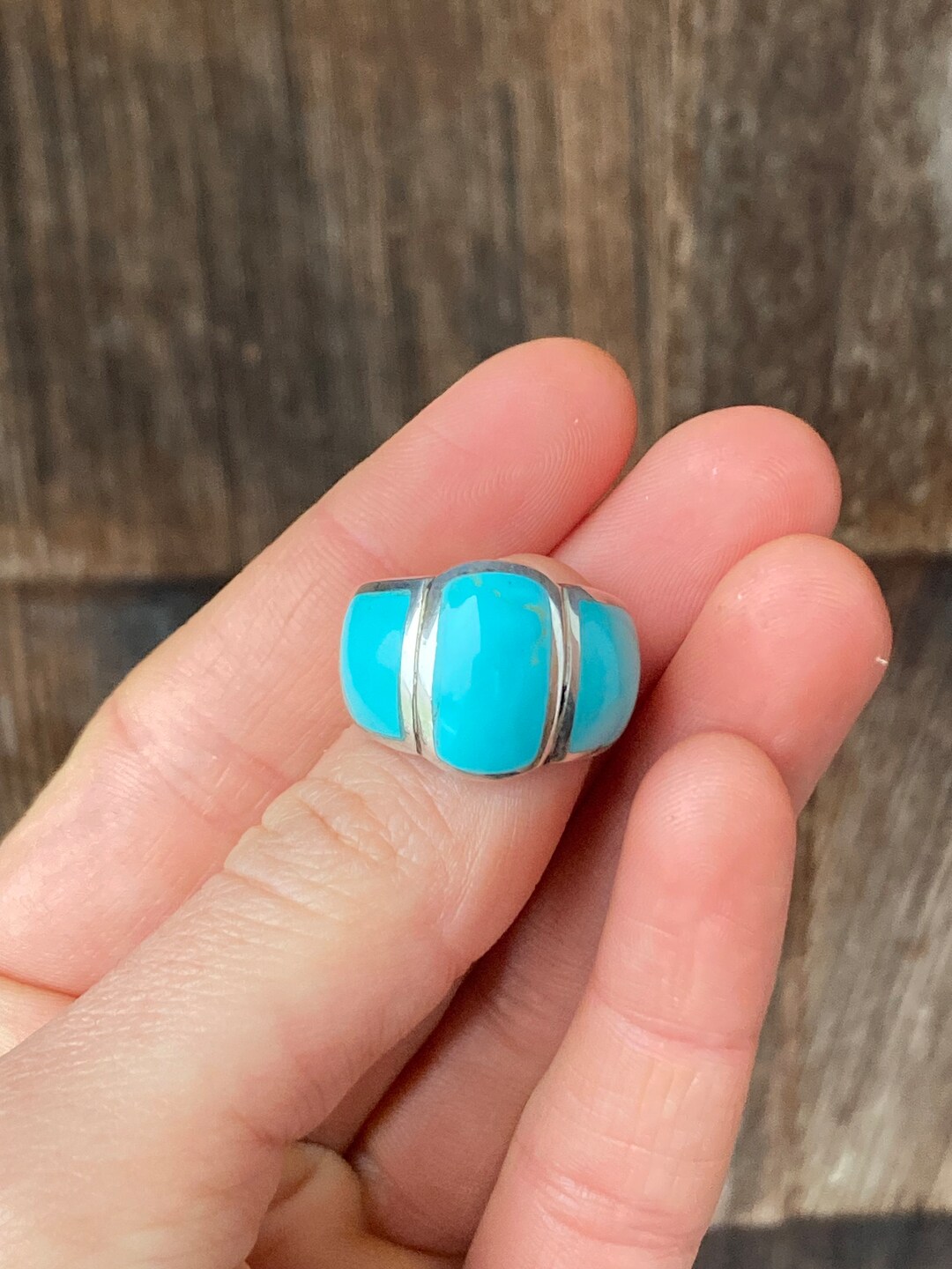 Vintage Size 7 Sterling ‘CFJ’ Ring With Three Large, Curved Segments of ...