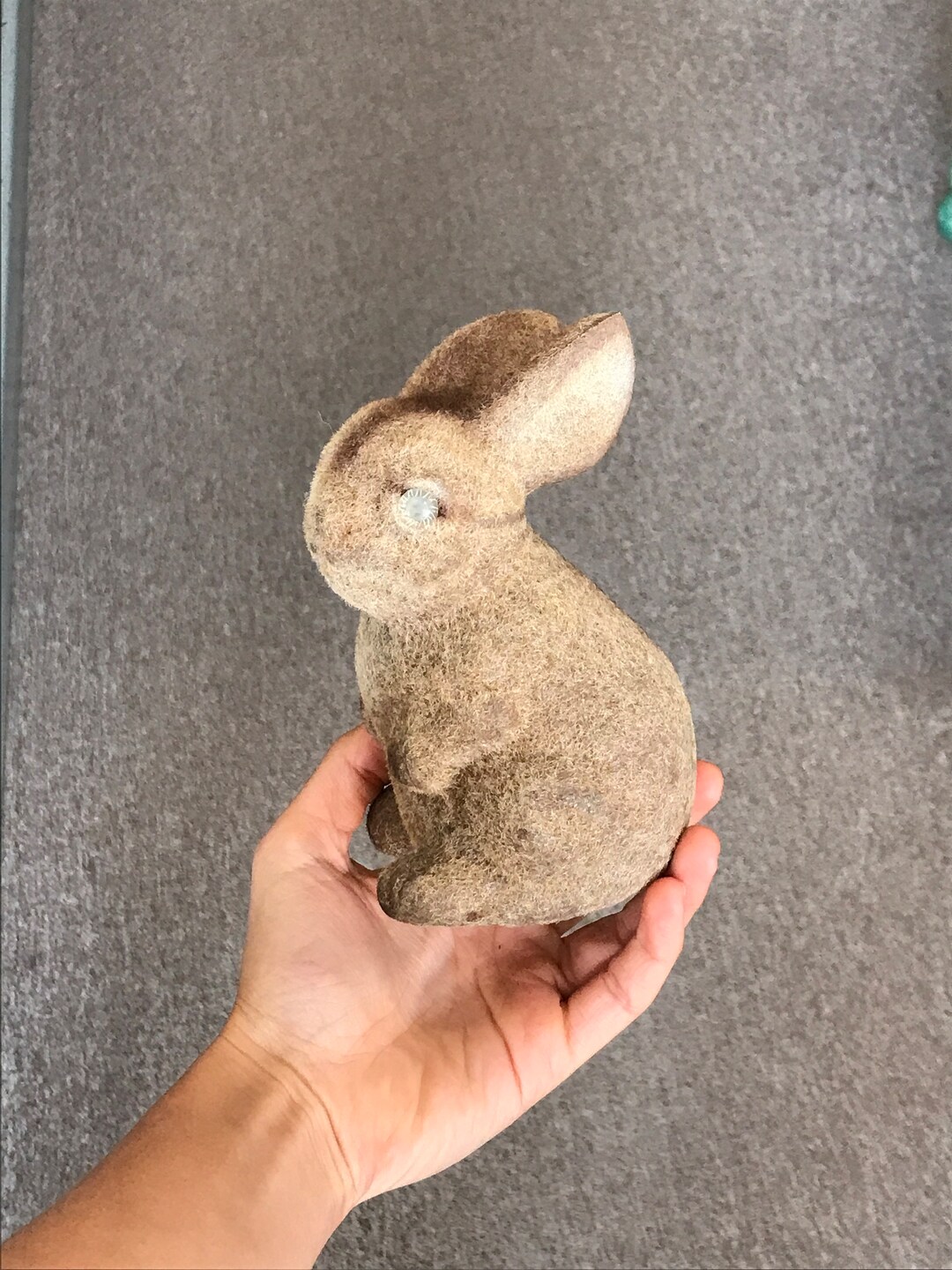 Vintage Upright Fuzzy Brown Bunny Bank With Flocked Fur and Clear Eyes ...