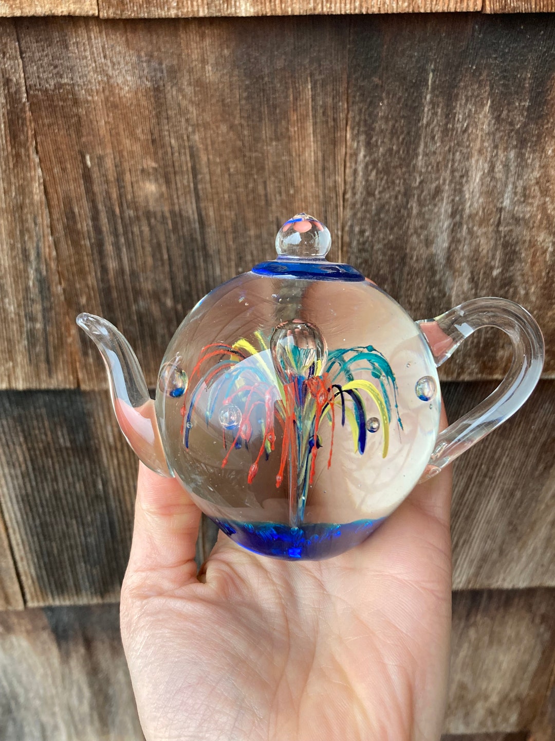 Vintage Glass Teapot Paperweight With Colorful Fountain Design and ...