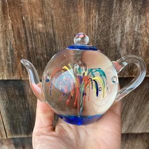 Vintage Glass Teapot Paperweight With Colorful Fountain Design and ...