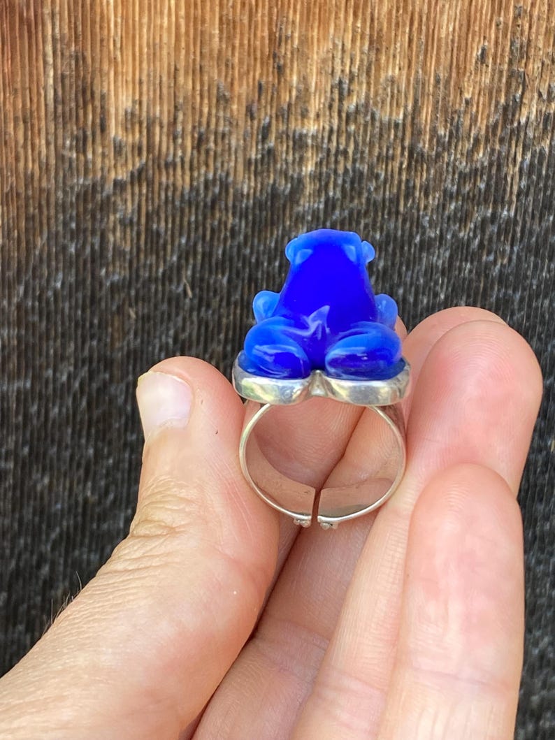 Rare Vintage Size 7 Sterling Sajen Ring With Brilliant Blue Fiber Optic ...