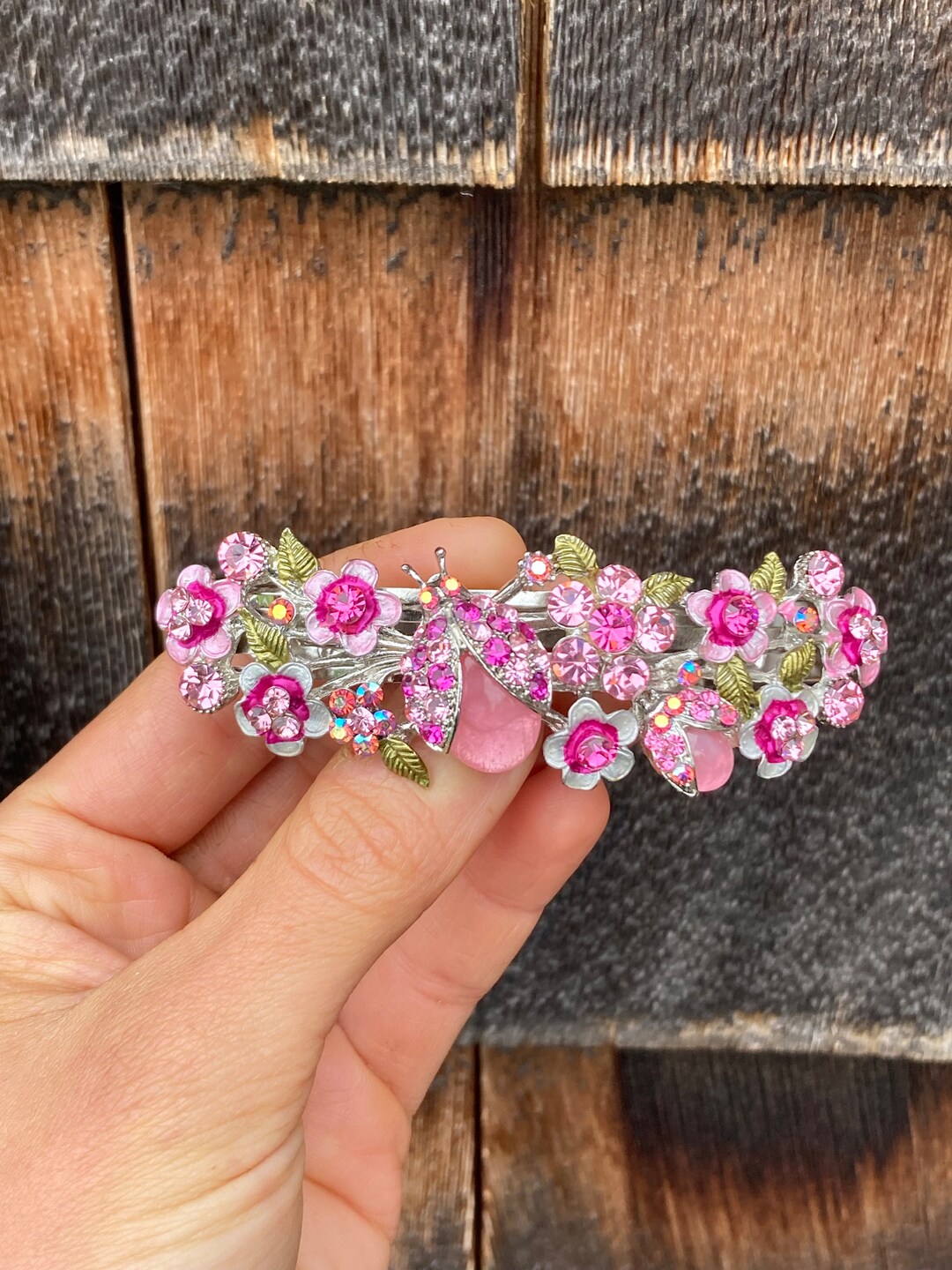 Vintage ‘kirk’s Folly’ Hair Barrette With Sparkling Pink Rhinestones ...