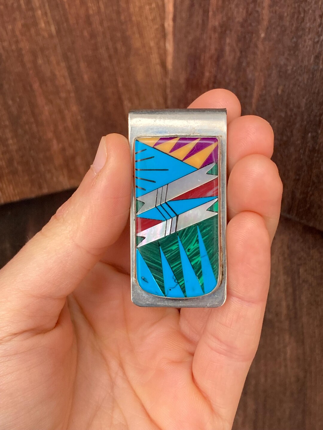 Vintage Native American Money Clip Signed, ‘JM’ With Vibrant Stone ...