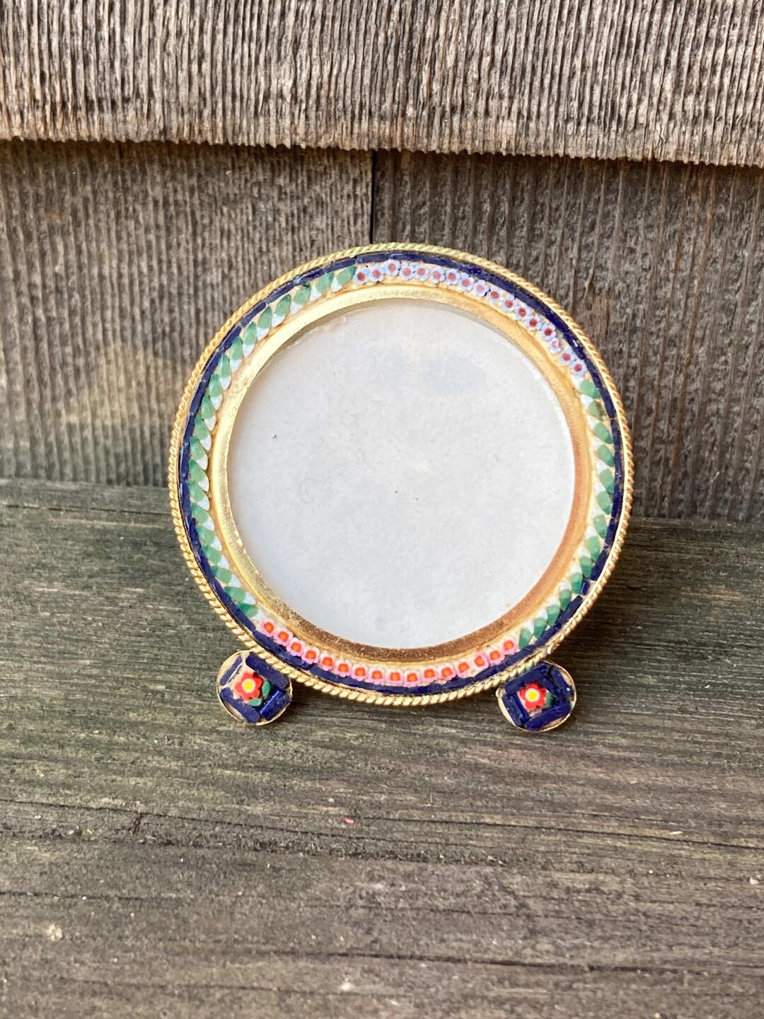 Vintage Round Micro Mosaic Frame With Thin, Floral Pieced Border and ...
