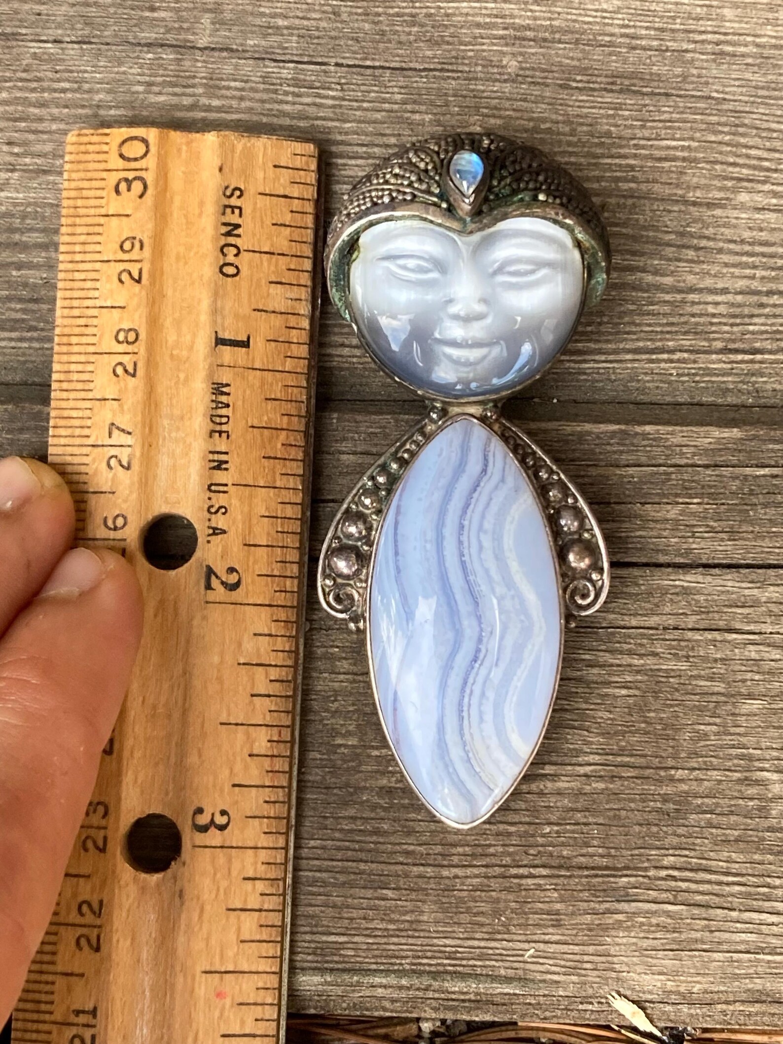 Vintage Sajen Sterling Moonface Goddess Pendant/brooch With Blue Lace ...