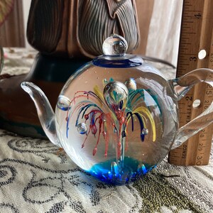 Vintage Glass Teapot Paperweight With Colorful Fountain Design and ...