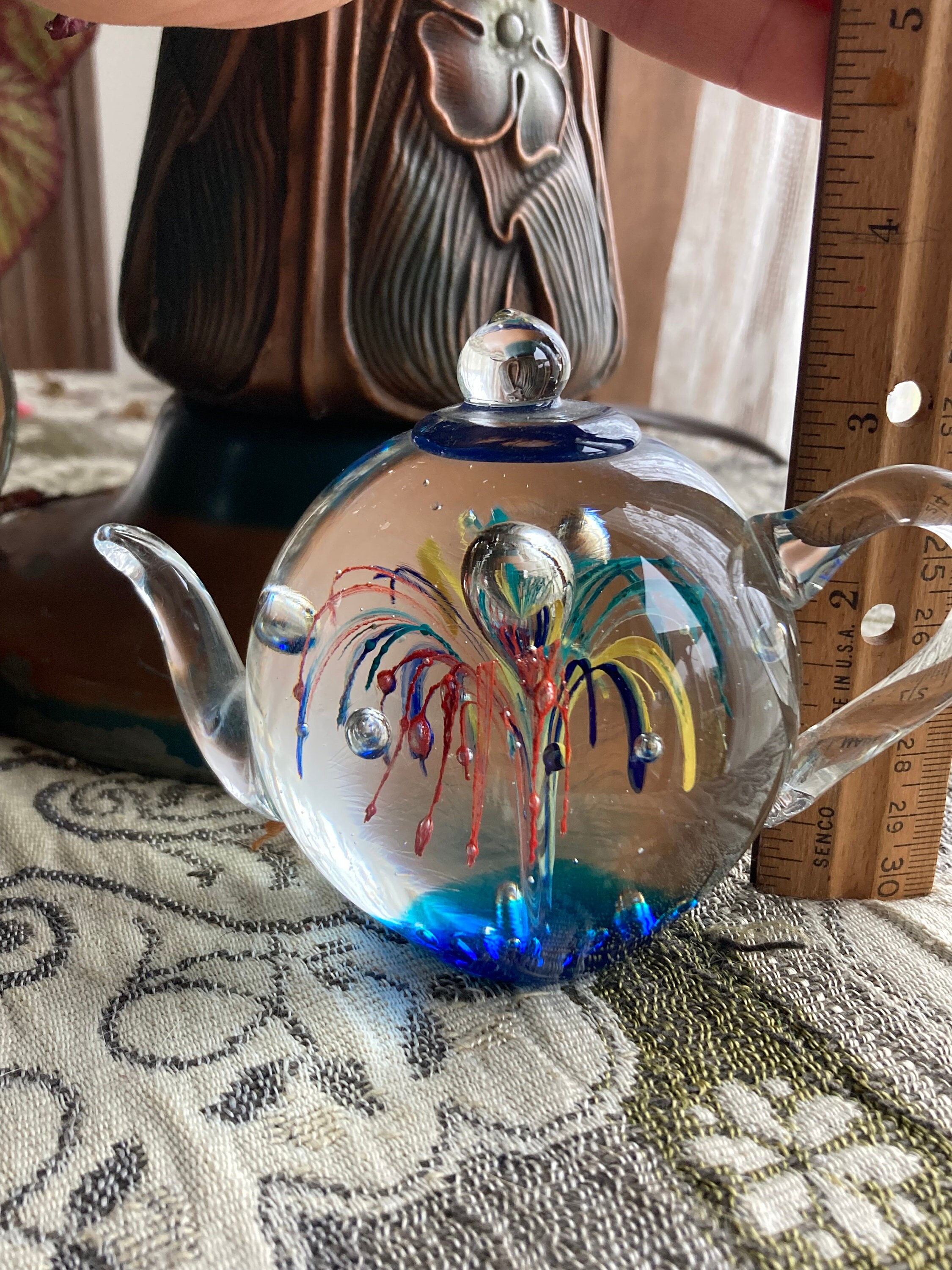 Vintage Glass Teapot Paperweight With Colorful Fountain Design and ...