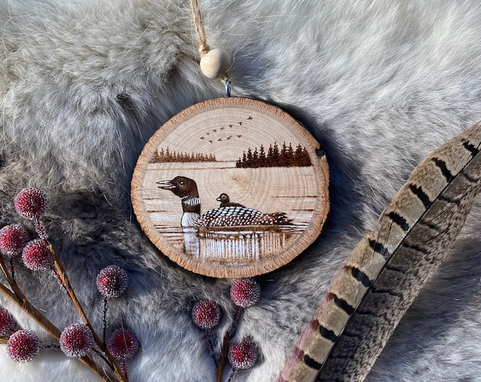 Loon & Chick Wood Burned Ornament - Etsy