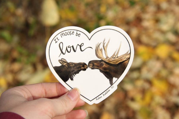 Sticker or Magnet It Moose Be Love Kissing Moose | Etsy