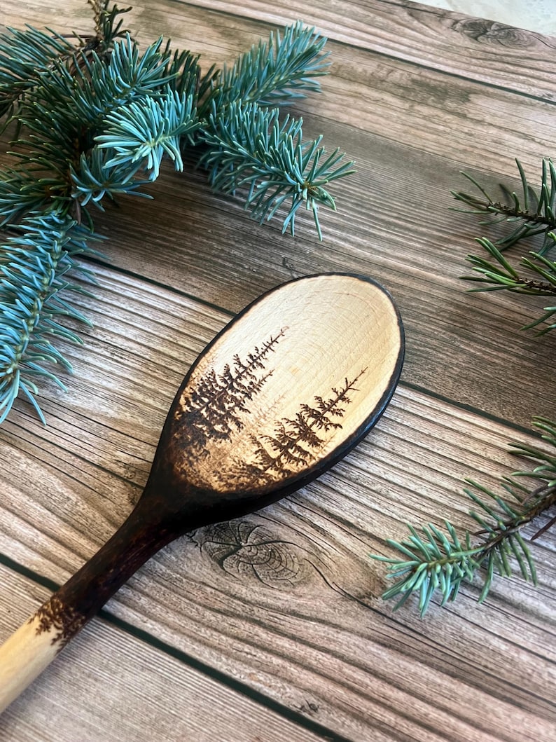 Spruce Forest Burned Wooden Spoon - Etsy