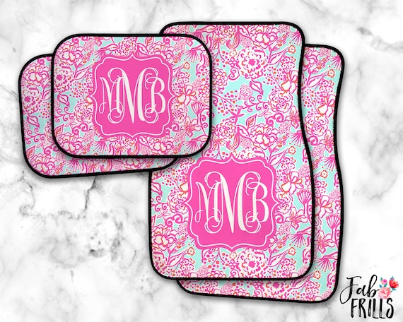 Monogrammed Floral Car Mats Preppy Car Accessories Lilly Inspired Floor Mats Personalized Car Mats for Women What in Carnation Etsy