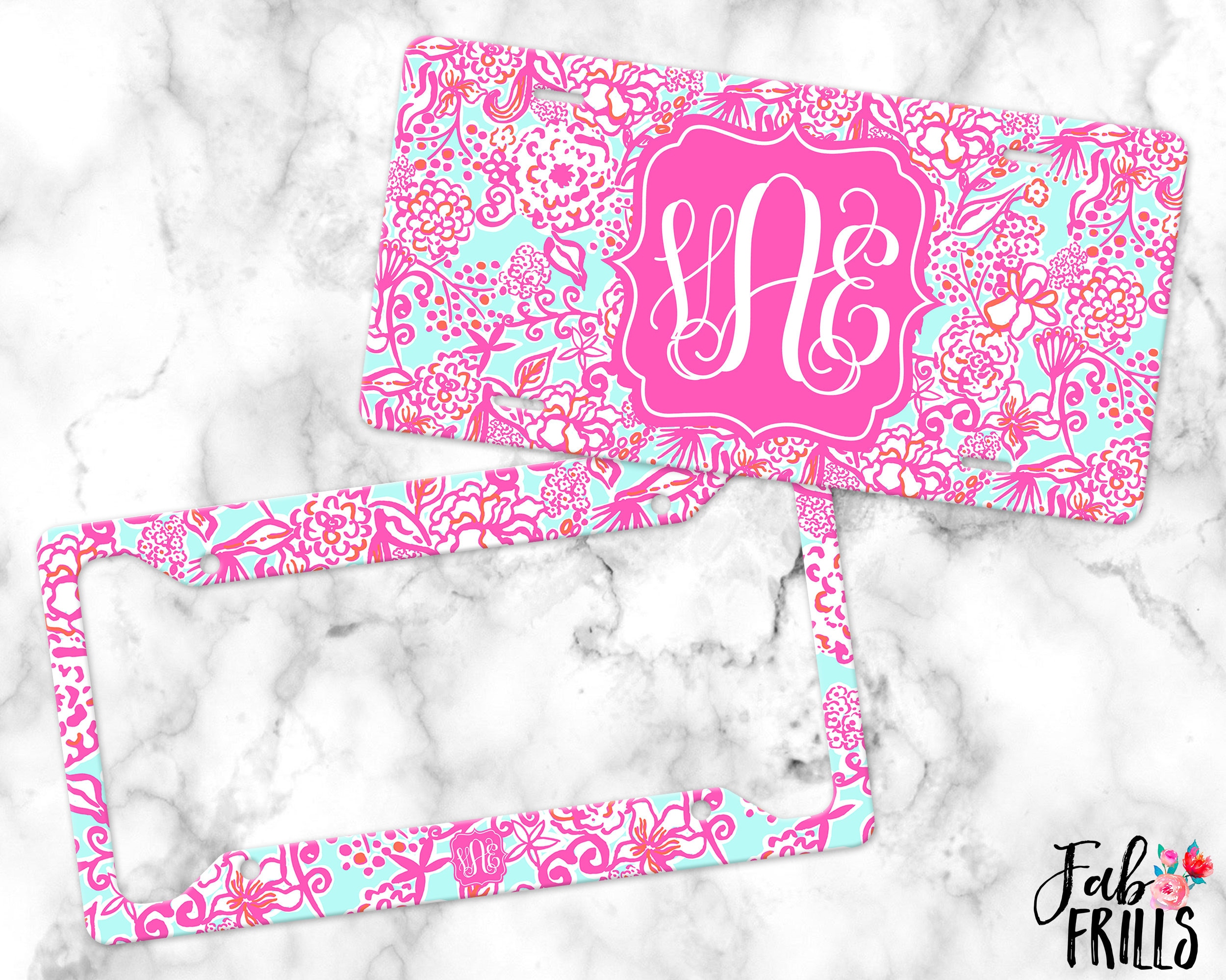 Monogrammed Floral Car Tag | Preppy Car Accessories | Lilly Inspired ...