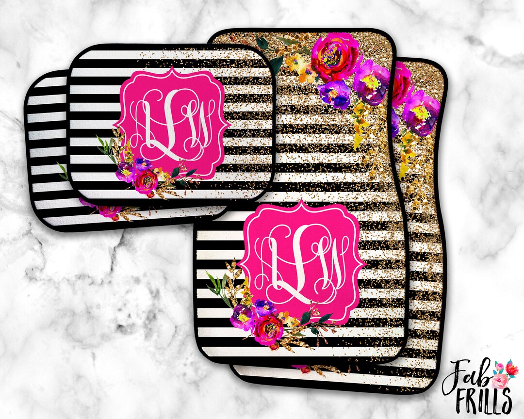 Monogrammed Faux Glitter Car Mats | Floral Floor Mats | Striped Car ...