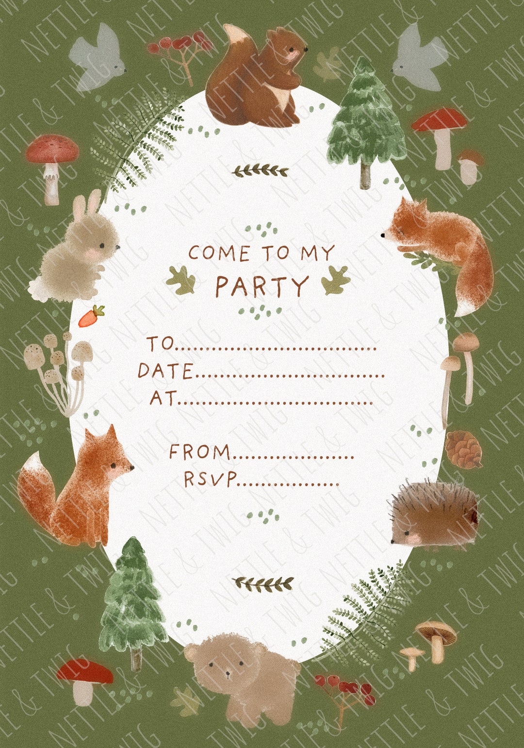 Woodland Animal Invitation - Digital Download - Party Invitation ...