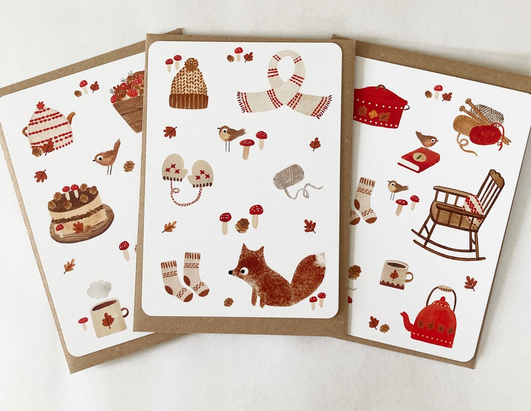 Autumn Postcards - Pack 3 Autumn Postcards - Autumn Cards - Fox Cards ...