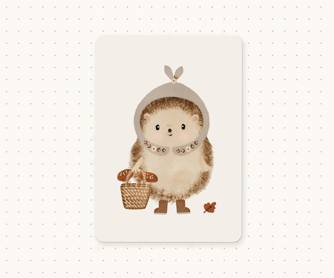 Hedgehog With Basket - Postcard - Cute Hedgehog Card - Cute Postcards ...