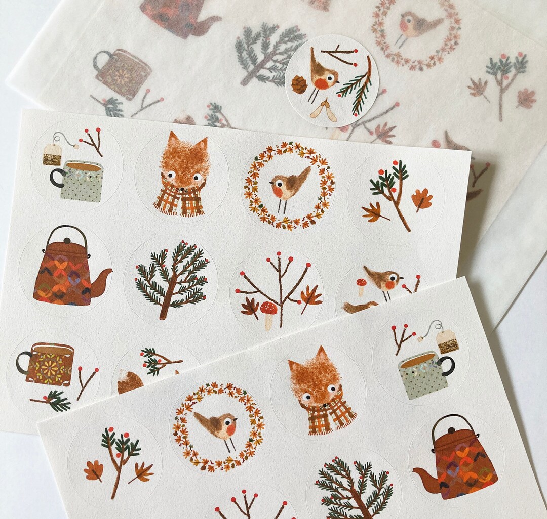 November Foxes, Robins and Tea - November Stickers - Autumn Stickers ...
