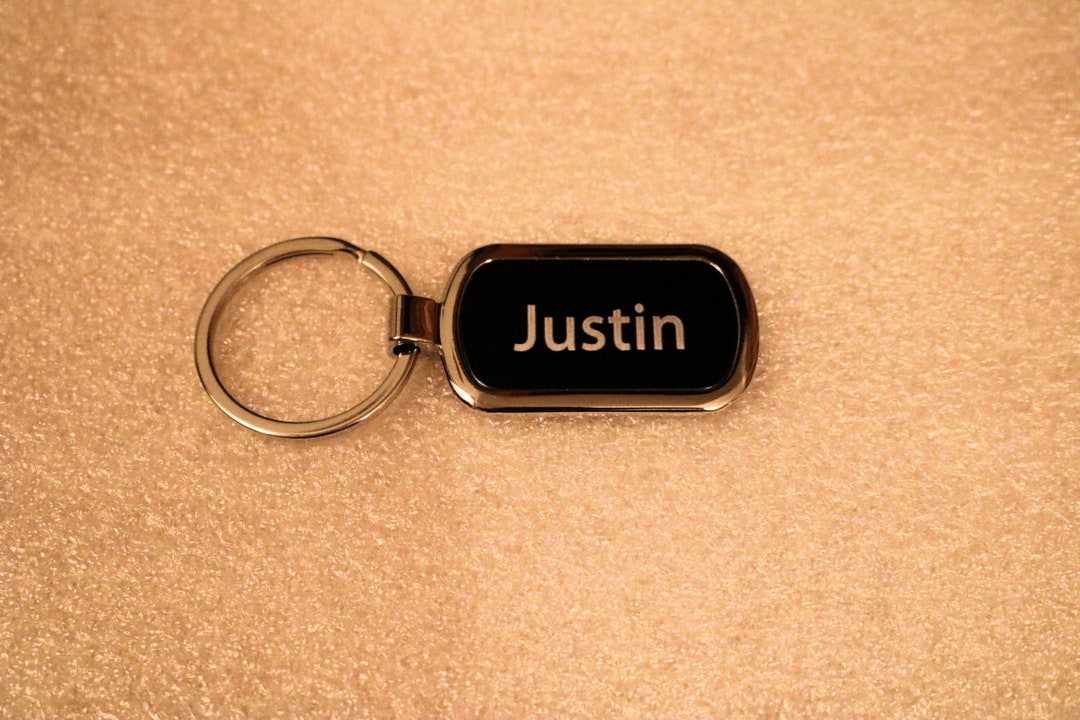 Personalized Laser Engraved Black Metal Name Keychain | Custom Engraved ...