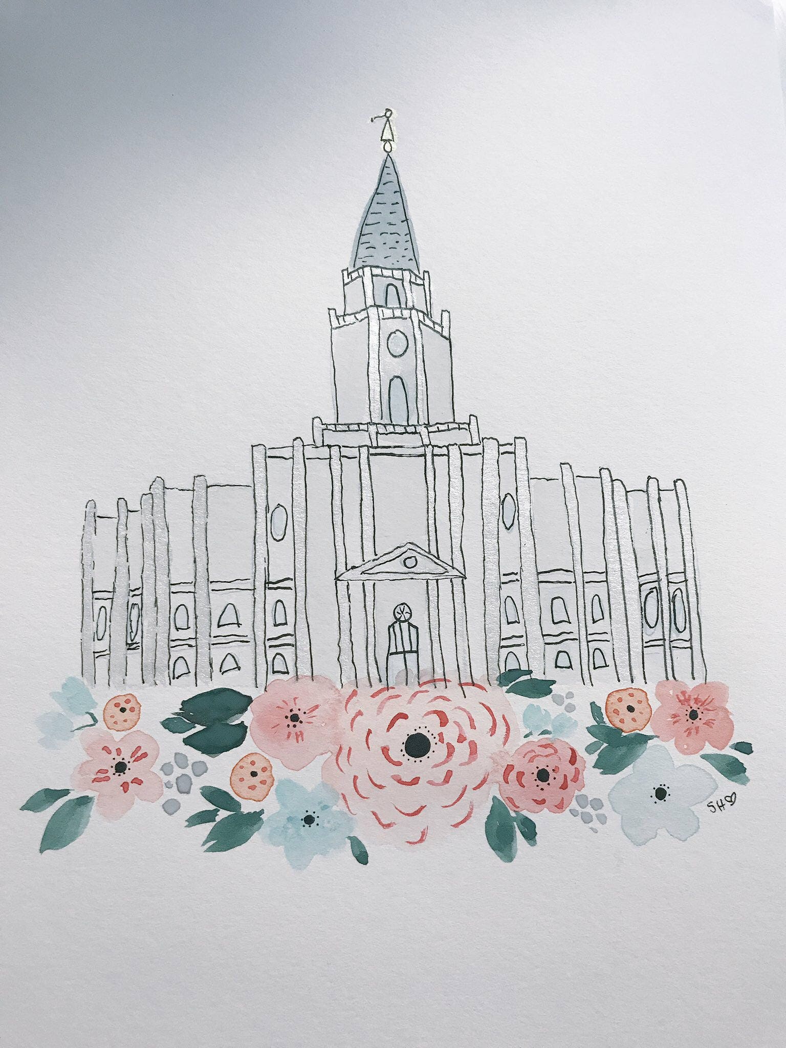 Custom LDS Temple Watercolor Painting - Etsy
