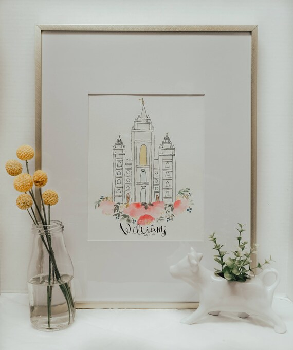 Custom LDS Temple Watercolor Painting | Etsy