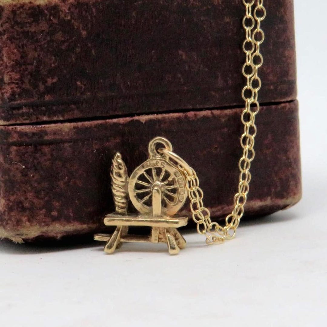 Vintage 9ct Gold Spinning Wheel Charm: Yarn, Wool, Knitting Lover Gift ...