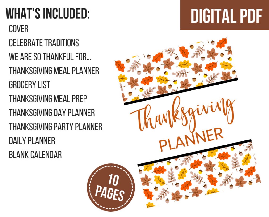 INSTANT DOWNLOAD, Thanksgiving Planner, Thanksgiving Planner Kit ...