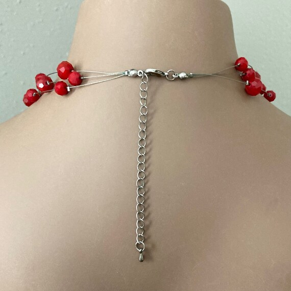 Gorgeous deep red crystal triple strand wire necklace. - Gem