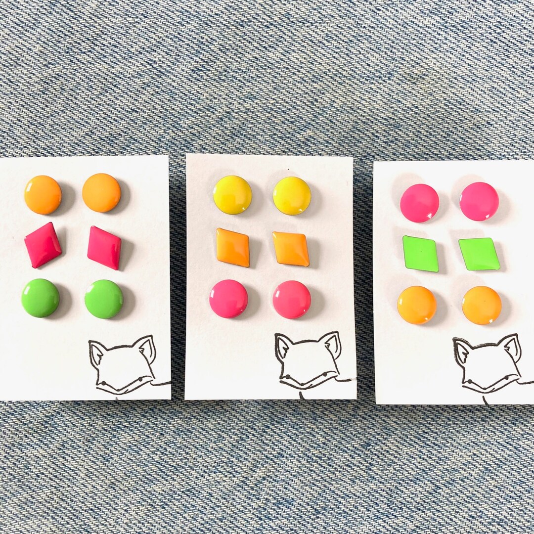 POP of Color. Vintage Neon Enamel Earring Set. 3 Pairs of Your Choice ...