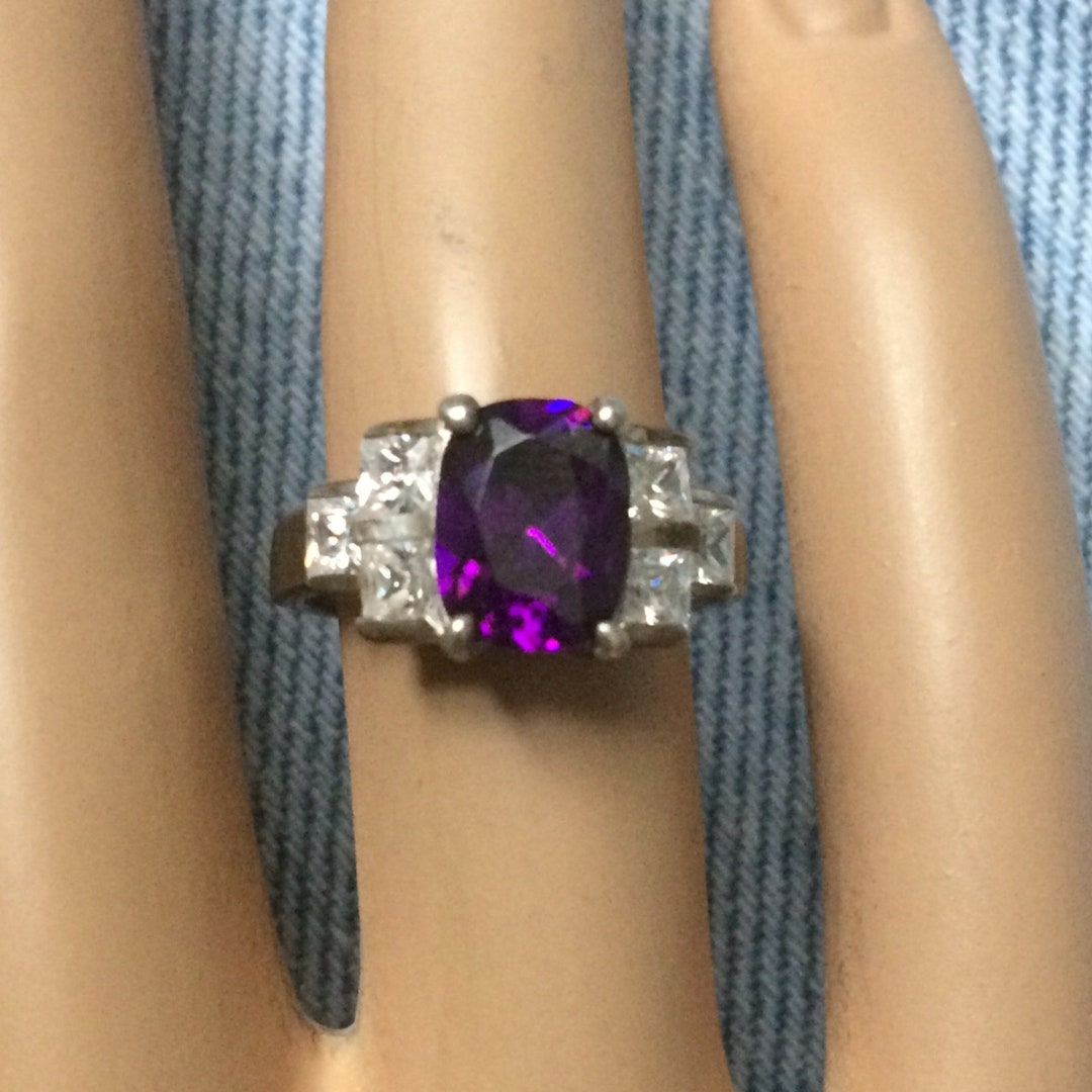 Stunning Sterling Silver Faux Amethyst and Cubic Zirconia Ring Size 6 ...