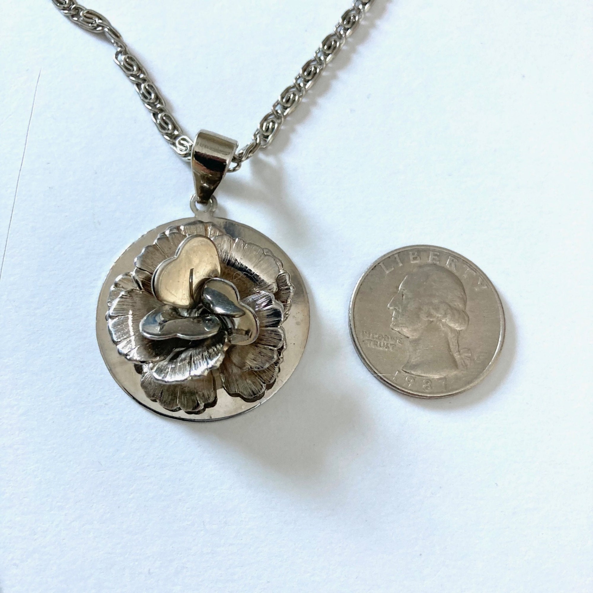 Vintage silver tone Giovanni multi chain floral pendant | Etsy