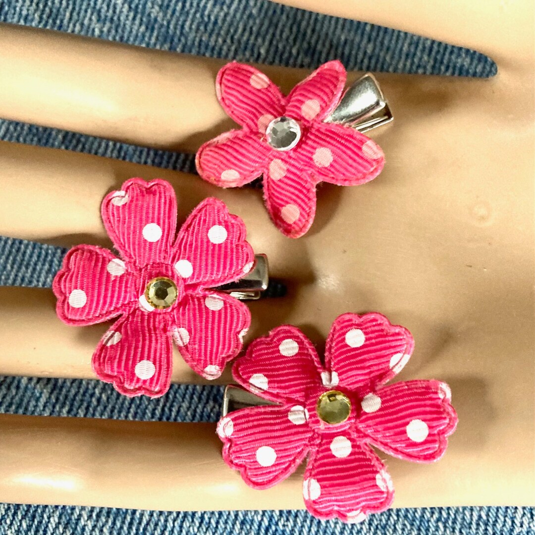 Vintage rosa y blanco piel de lunares flor pico clips para el cabello ...