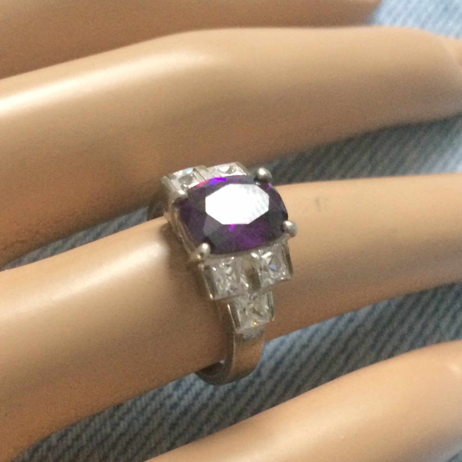 Stunning Sterling Silver Faux Amethyst and Cubic Zirconia Ring | Etsy