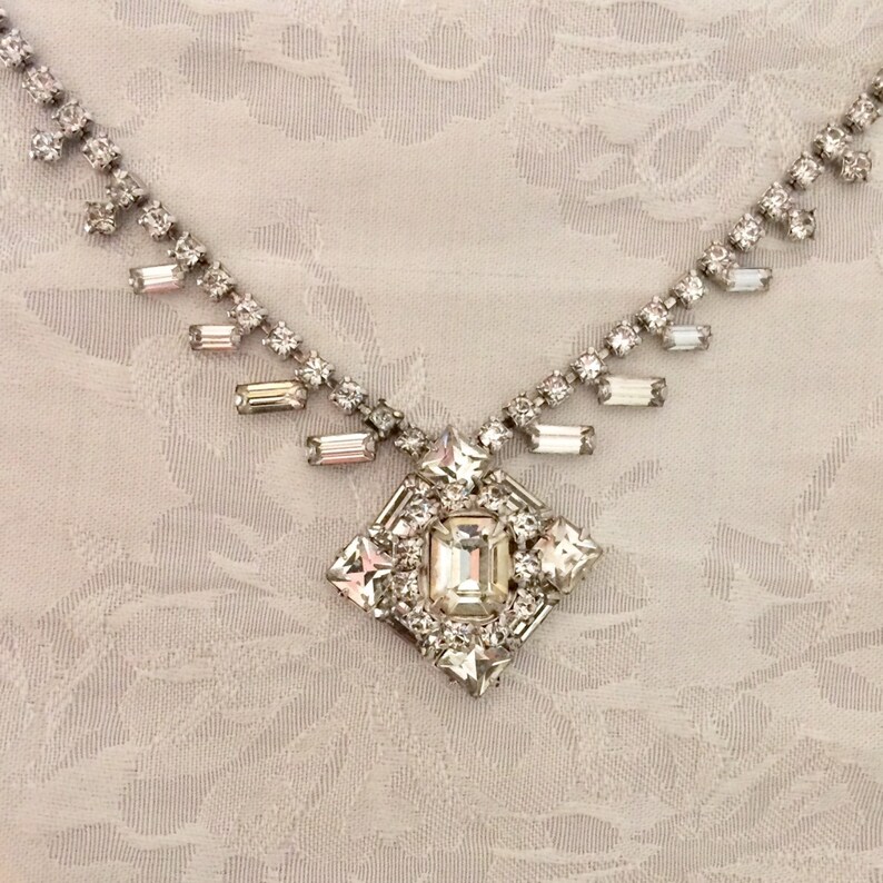 Vintage Clear and off White Rhinestone Necklace. - Etsy