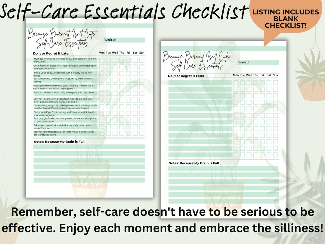 Funny Self Care Check List, Anti-burnout Checklist,humorous Burnout ...