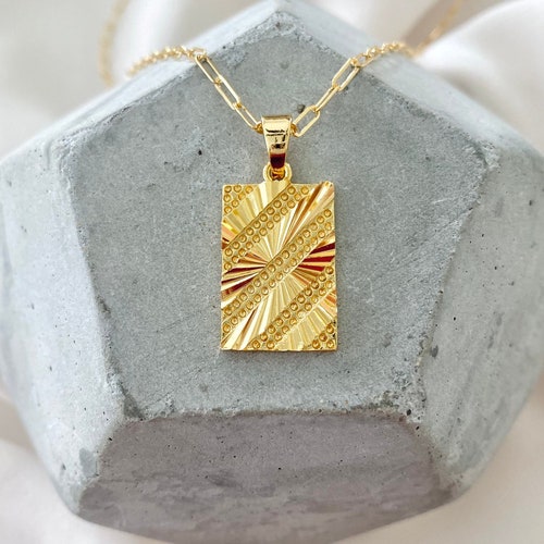 Gold Filled Medallion Necklace Vintage Style Square Pendant - Etsy