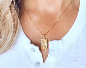 Gold Filled Medallion Necklace Vintage Style Square Pendant | Etsy