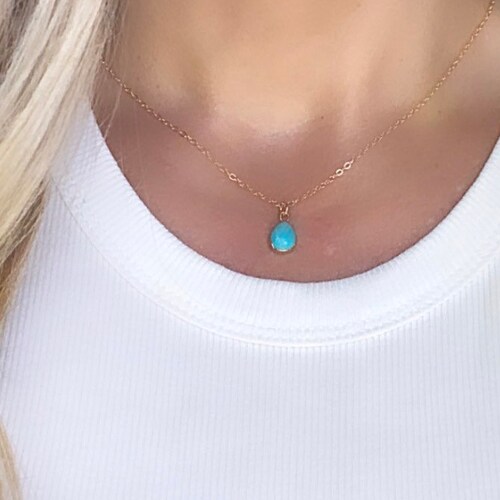 Raindrop Shaped Turquoise Necklace Dainty Turquoise Pendant | Etsy