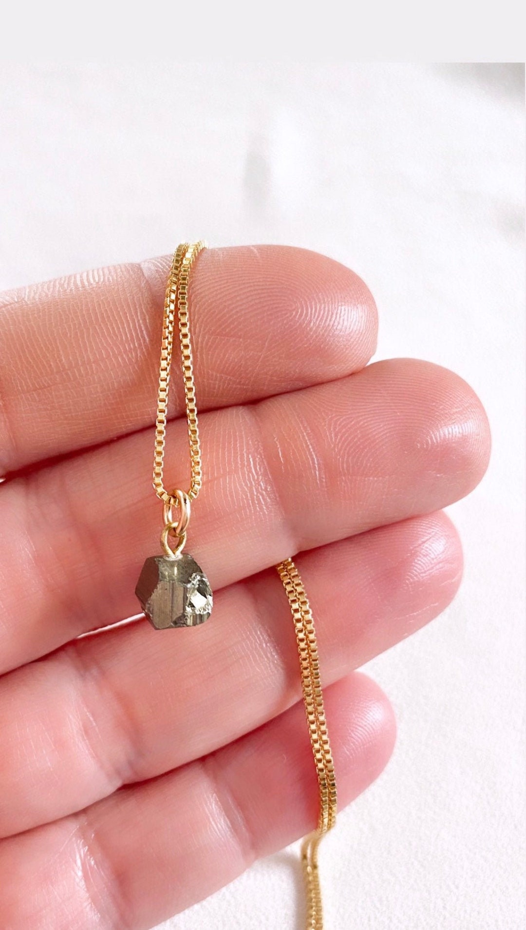 Raw Pyrite Necklace Dainty Pyrite Charm Gold Filled Figaro - Etsy