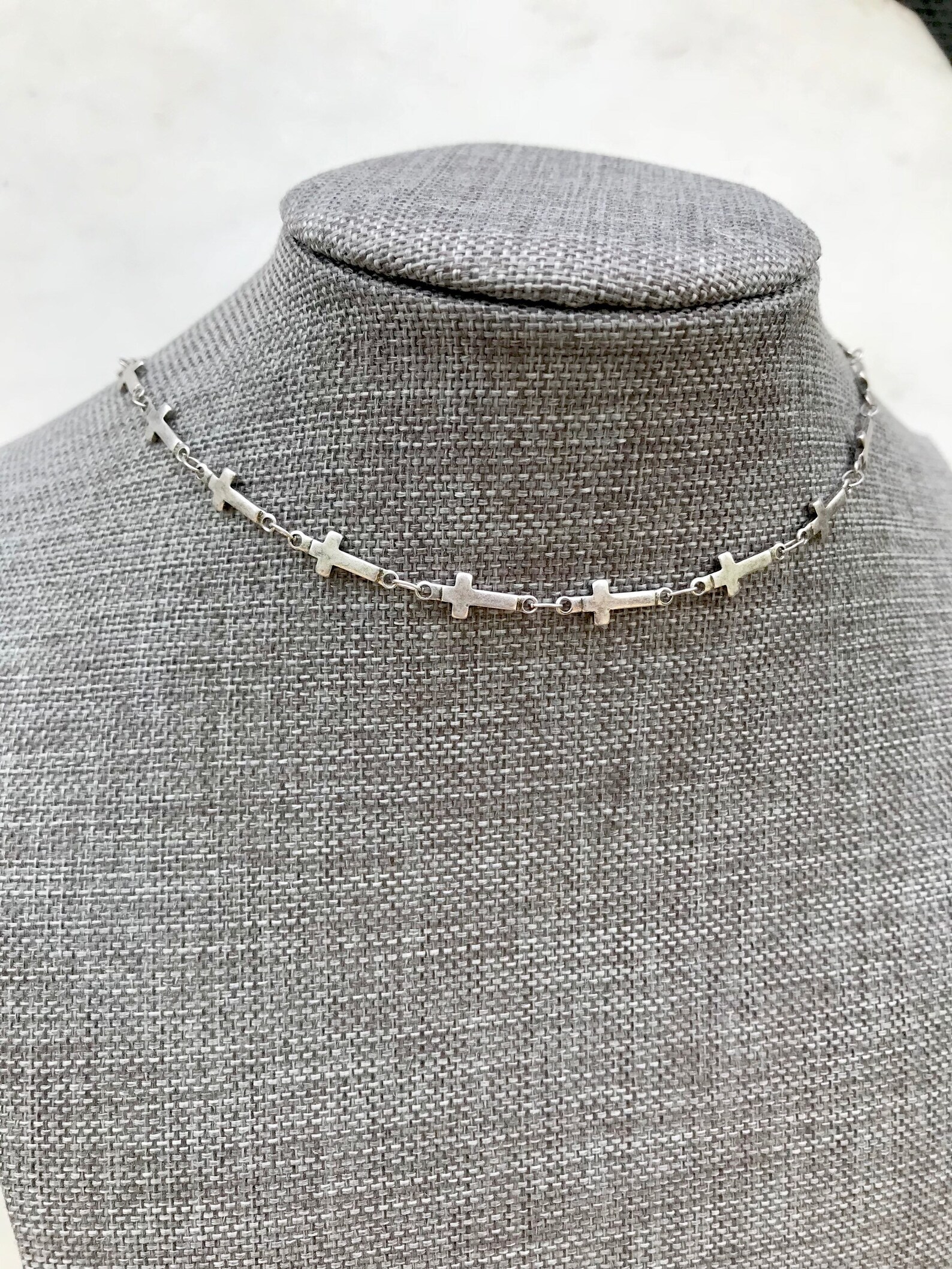 Cross Choker Necklace Antique Silver Cross Necklace Choker - Etsy