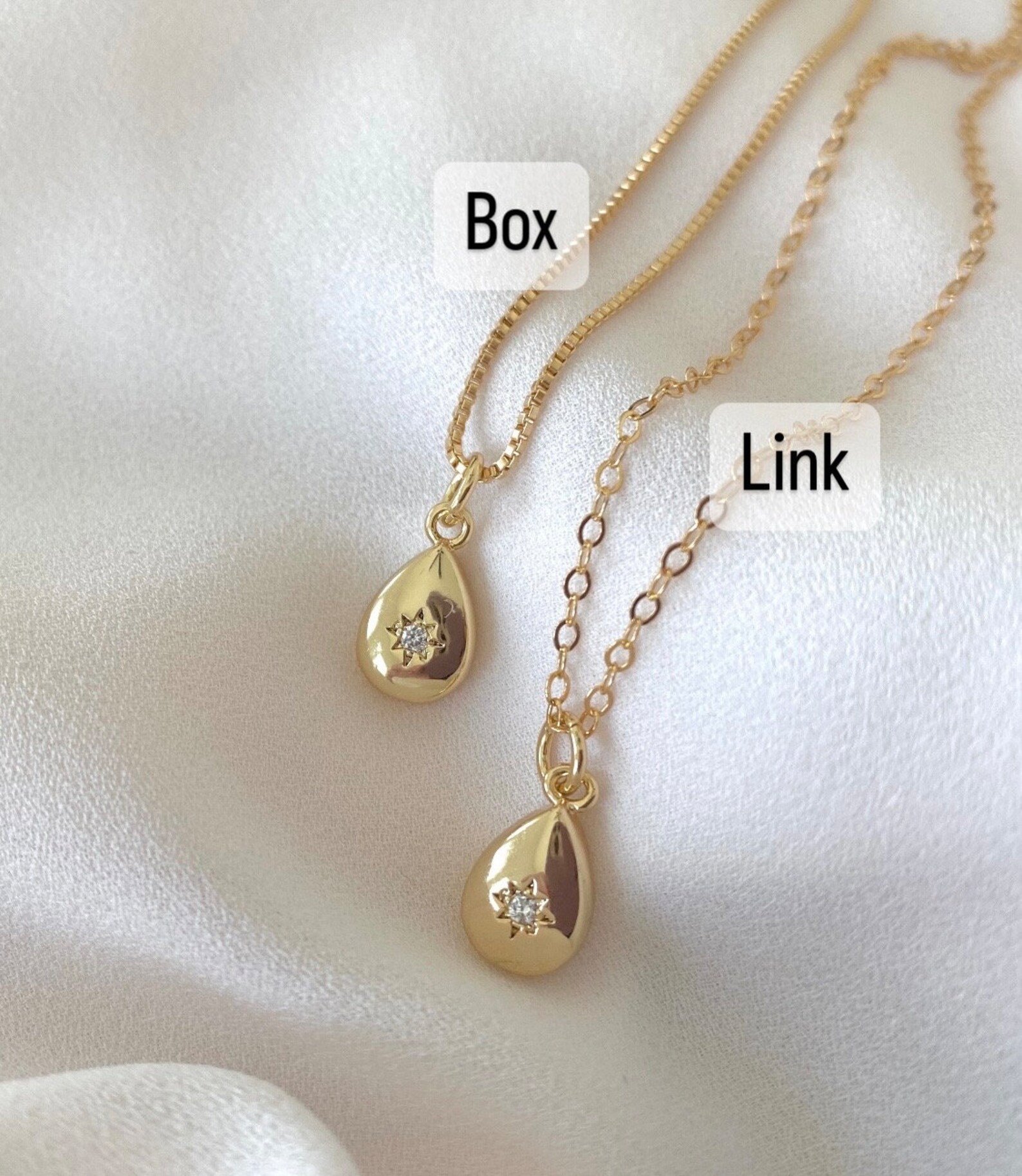 Dainty Gold Filled Teardrop Pendant Necklace Raindrop Charm With CZ ...