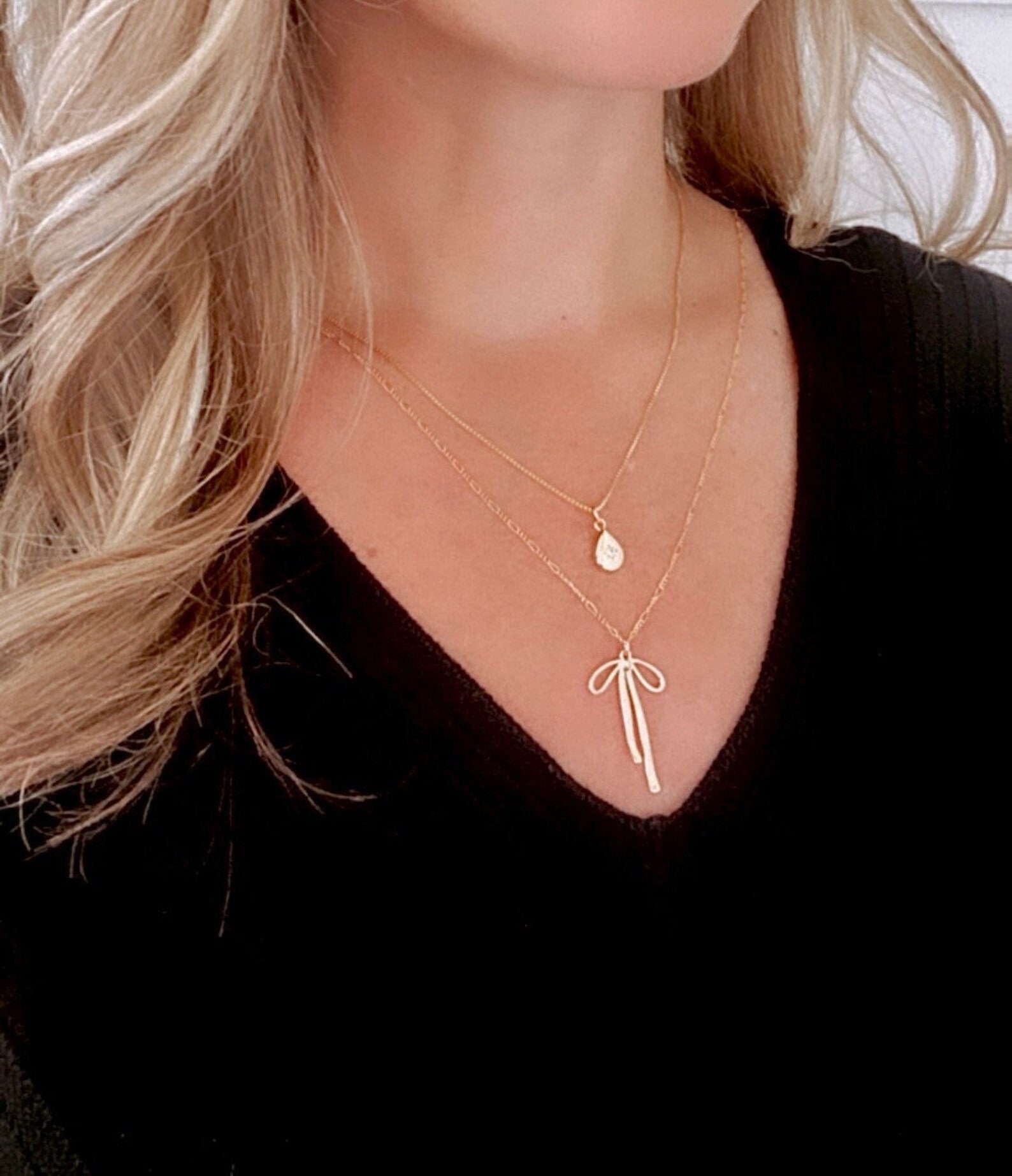 Dainty Gold Filled Teardrop Pendant Necklace Raindrop Charm With CZ ...
