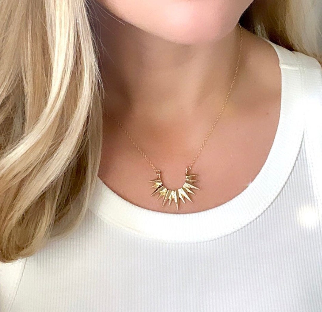 Chunky Sun Pendant Necklace Gold Sun Necklace Half Circle Spike ...