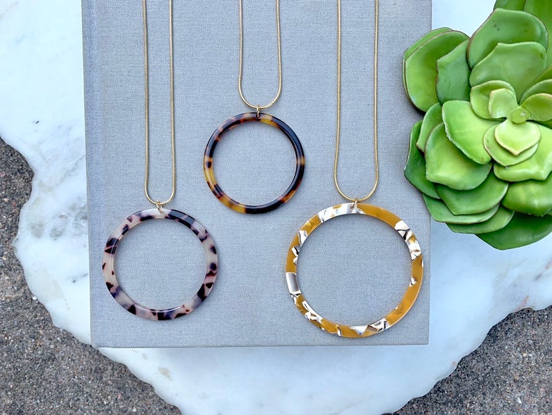 Tortoise Shell Circle Pendant Necklace Sterling Silver Snake - Etsy