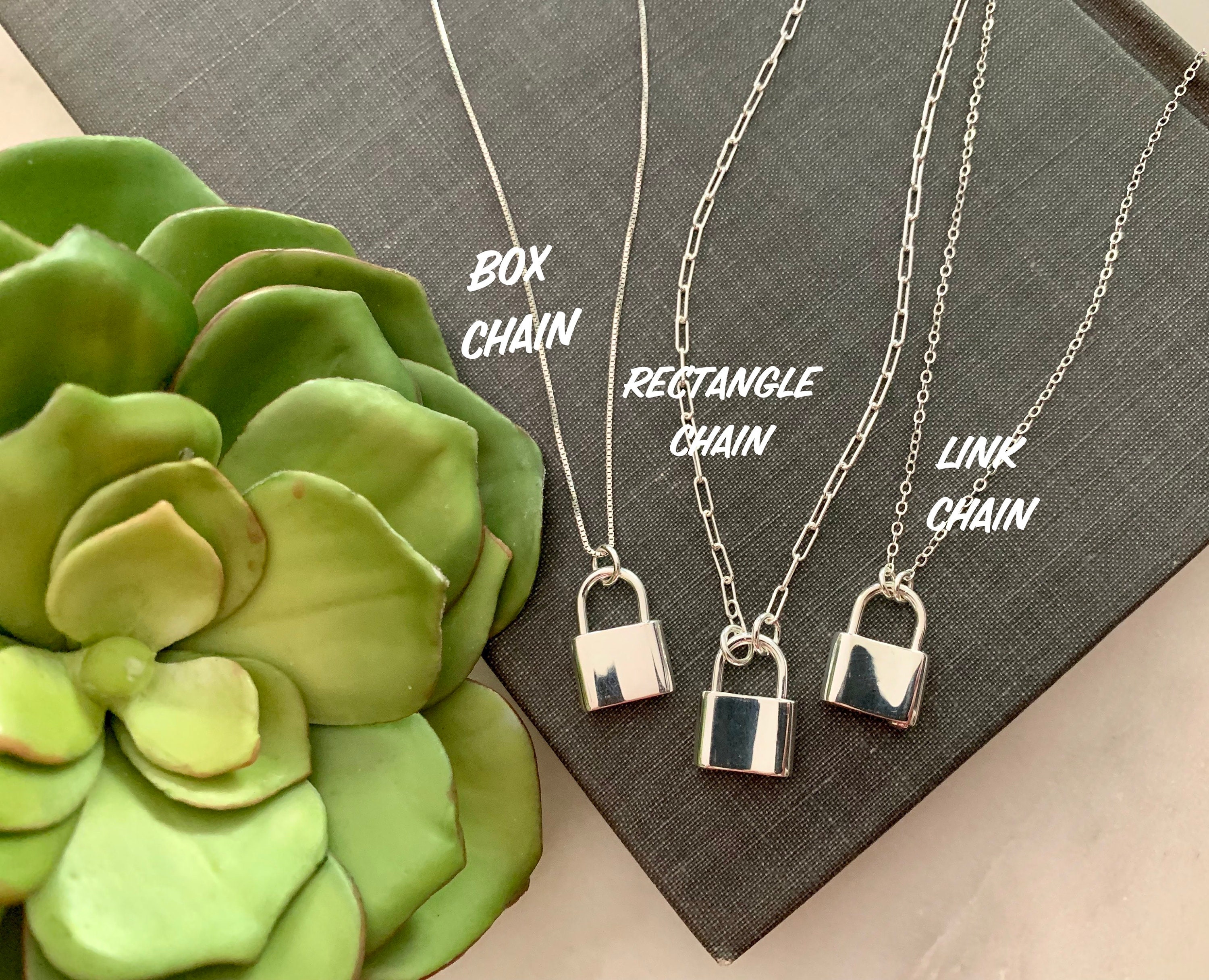 Sterling Silver Padlock Necklace Sterling Silver Box Chain | Etsy