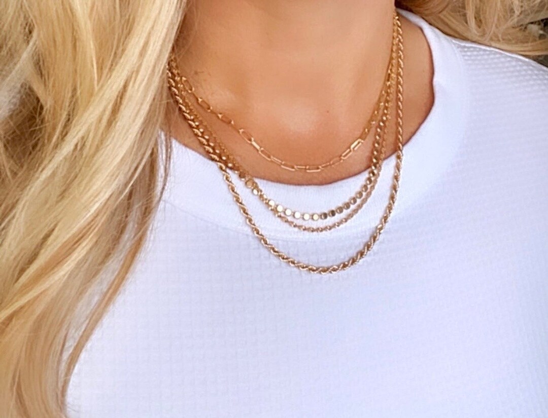 Gold Filled Layering Chain Necklaces for Women Minimalist Necklace Rope ...