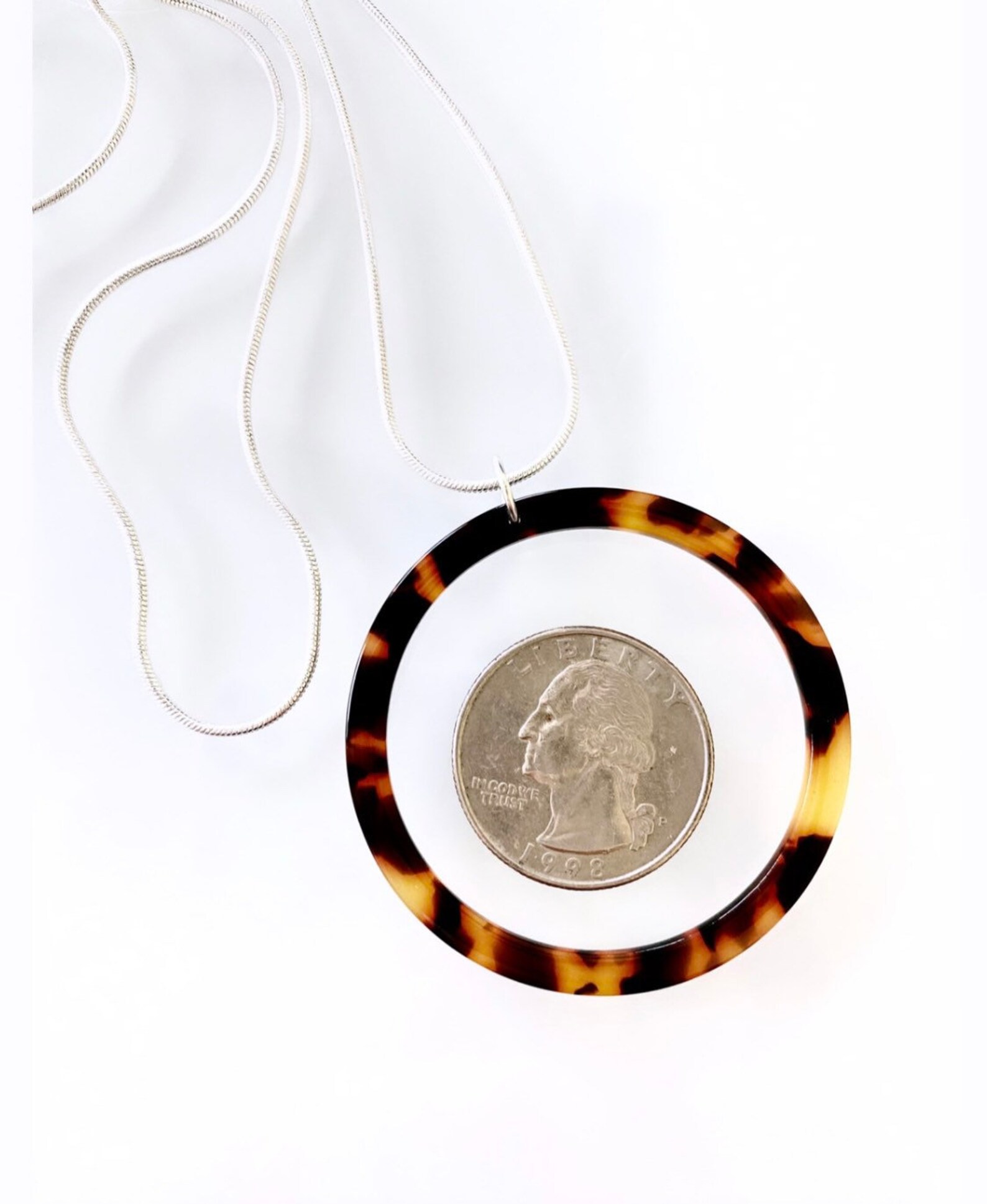 Tortoise Shell Circle Pendant Necklace Sterling Silver Snake - Etsy