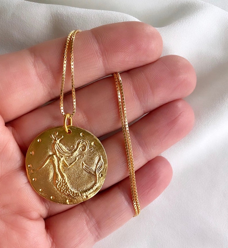 Gold Mermaid Necklace Large Mermaid Coin Pendant Necklace Gold - Etsy