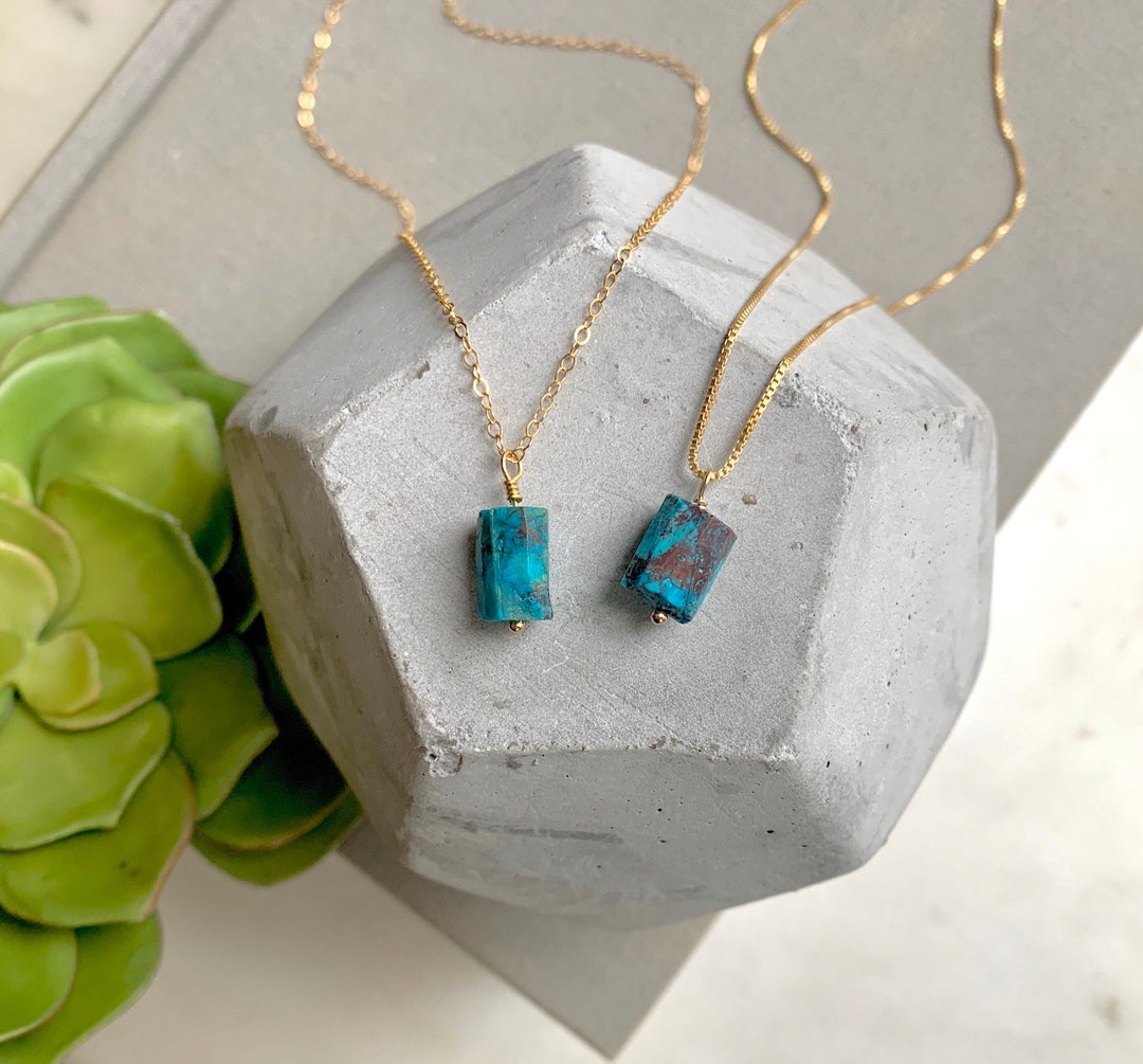 Chrysocolla Necklace Raw Chrysocolla Gemstone Necklace Gold - Etsy