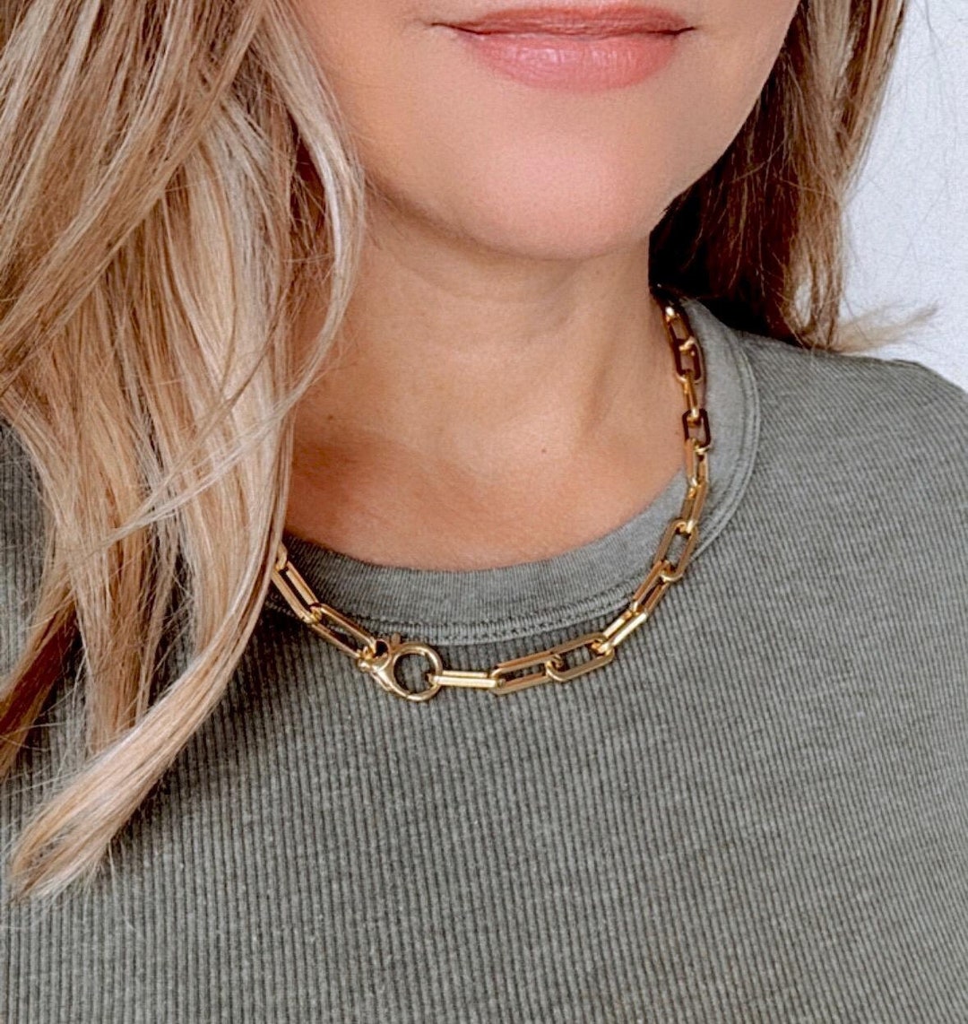 Gold Filled Chunky Oblong Paperclip Chain Necklace Bold Statement ...