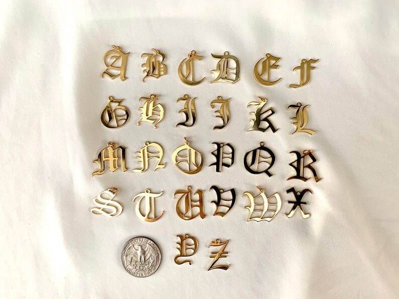 Old English Letter M Necklace Gold Filled Initial Charm Name Necklace ...